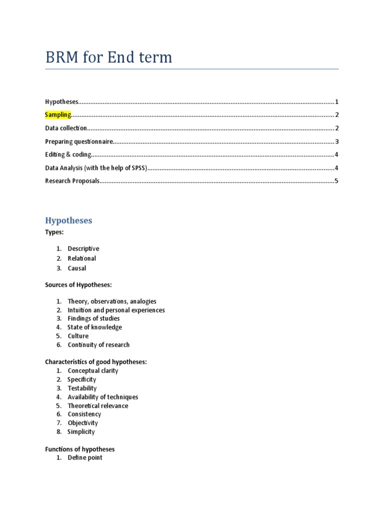 BRM For End Term: Hypotheses | PDF | Sampling (Statistics) | Statistics
