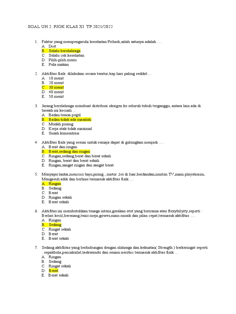 Soal Uh. 2.pjok Xi.2021.siap. | PDF