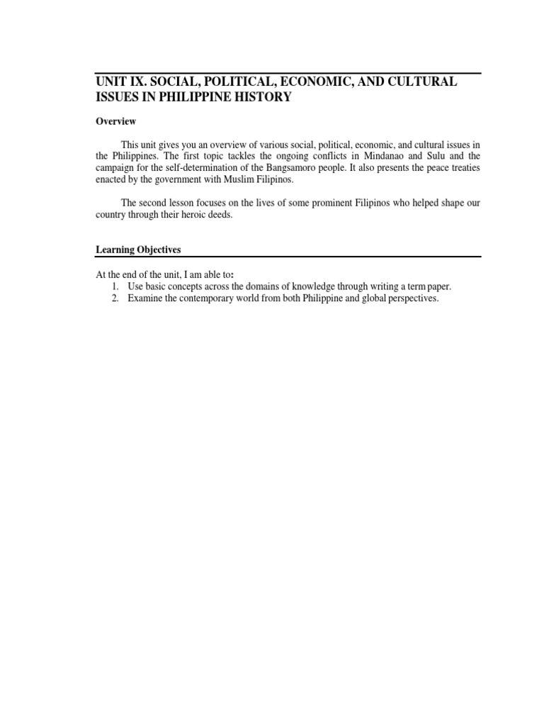 Social, Political, Economic, Cultural Issues in Phil. History | PDF ...