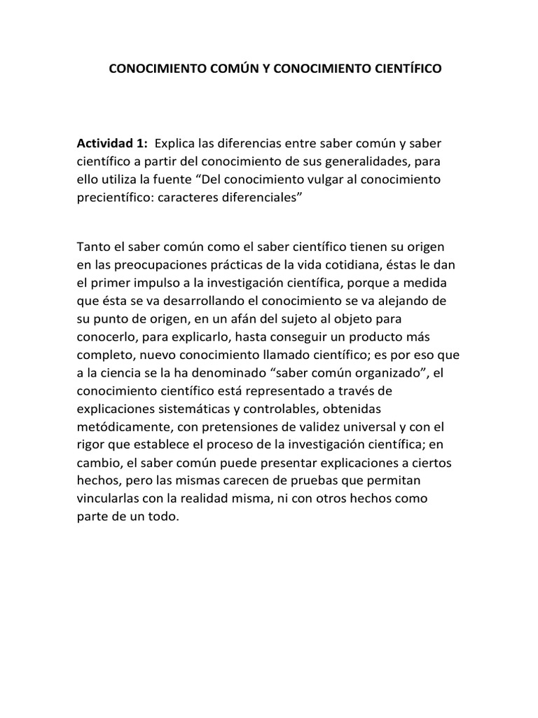 Conocimiento Común y Conocimiento Científico | PDF | Conocimiento ...