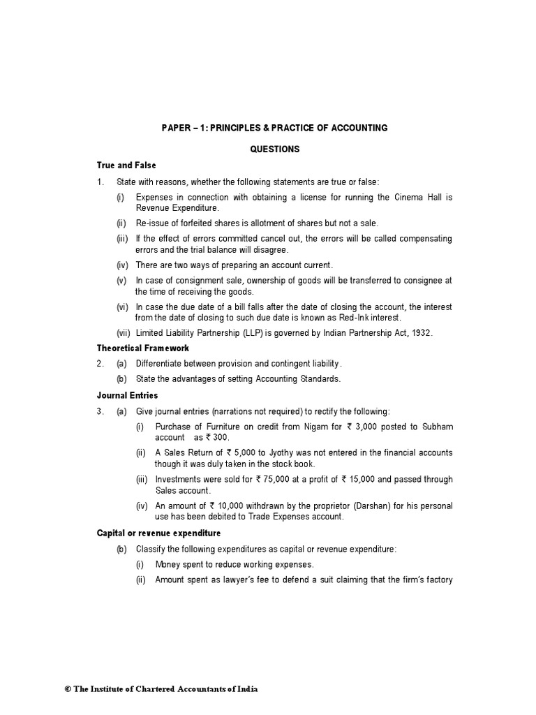 Principles & Practice of Accounting Questions | PDF | Debits And ...