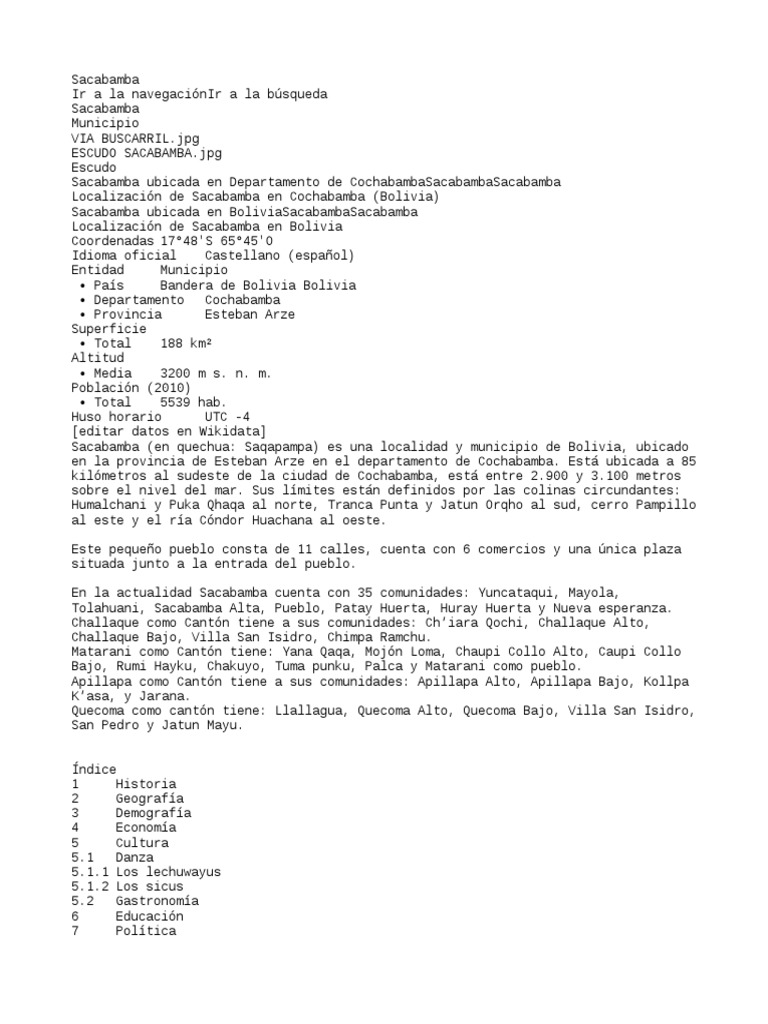 Historia de Sacabamba, Cochabamba | PDF | Ciencias sociales | Historia