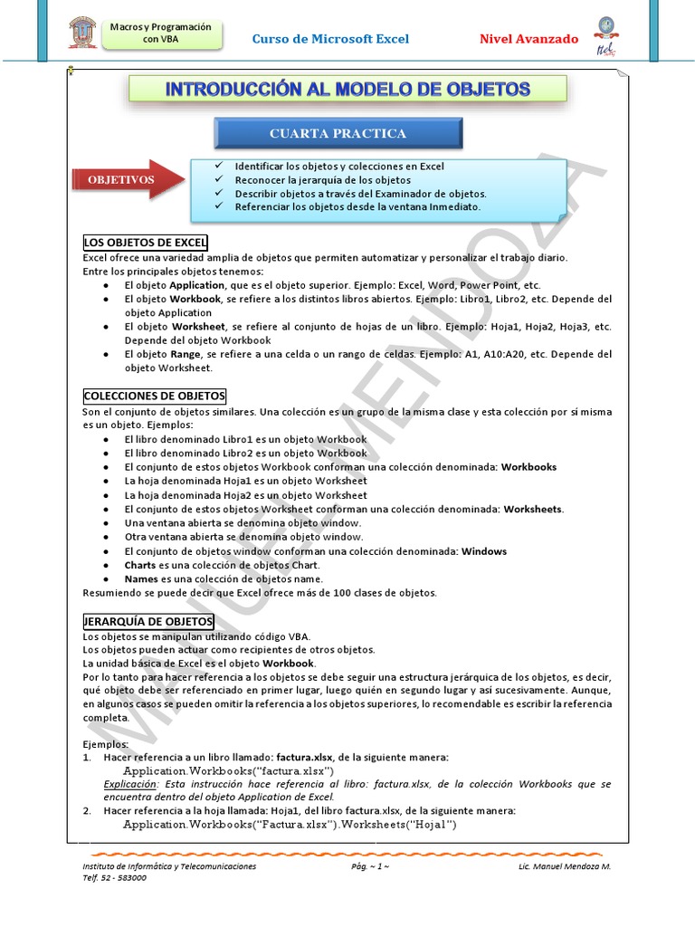 Modelo de Objetos | PDF | Microsoft Excel | Visual Basic para Aplicaciones