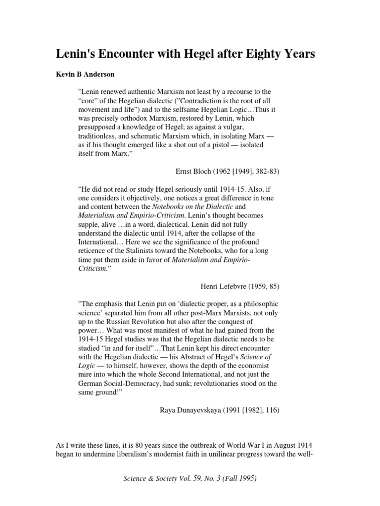 Lenin's In-Depth Study of Hegel and Its Impact | PDF | Dialectic ...