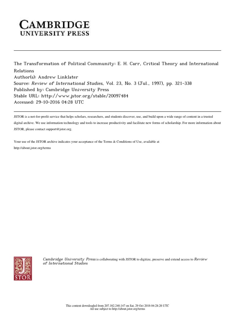Andrew Linklater - The Transformation of Political Community - E H Carr ...
