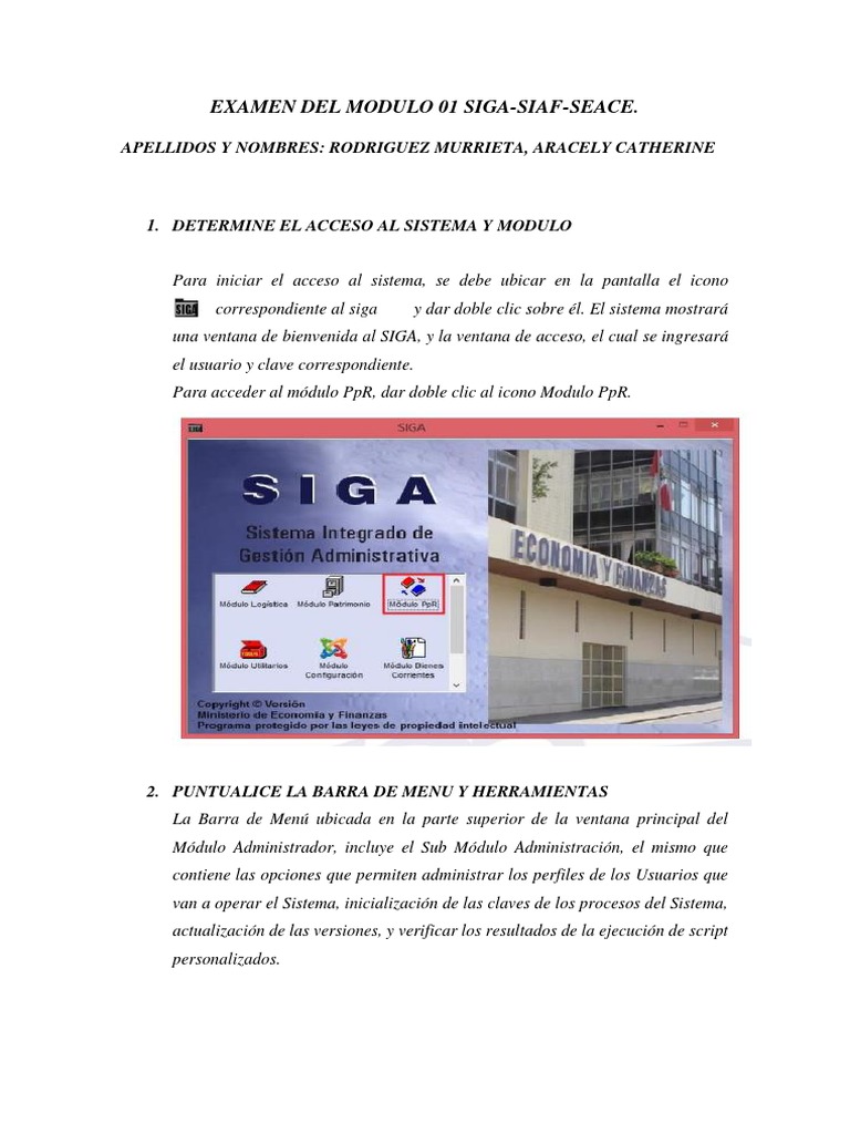 Examen Del Modulo 01 Siga | PDF | Usuario (informática) | Ventana (informática)