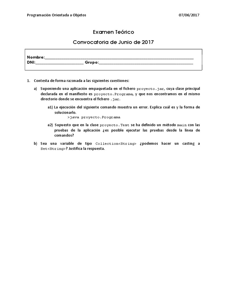 Examen Poo | PDF | Objeto (informática) | Constructor (Programación ... Examen Poo | PDF | Objeto (informática) | Constructor (Programación ...