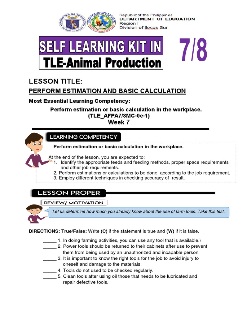 Lesson Title:: Perform Estimation and Basic Calculation | PDF | Broiler | Poultry Farming