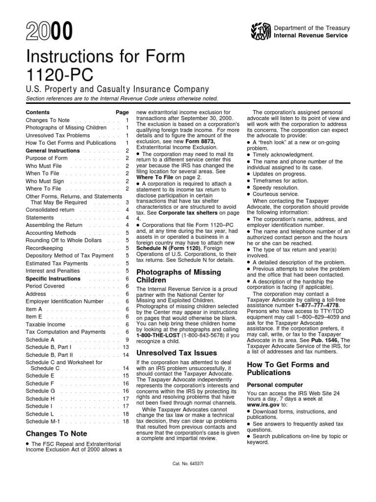 Instructions For Form 1120-PC: U.S. Property and Casualty Insurance ...