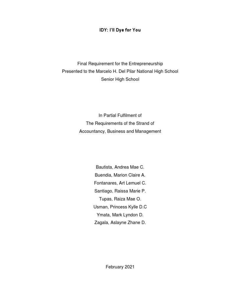 Group 4 Entrepreneurship Business Plan Chapter 1 To Chapter 4 Revised ...