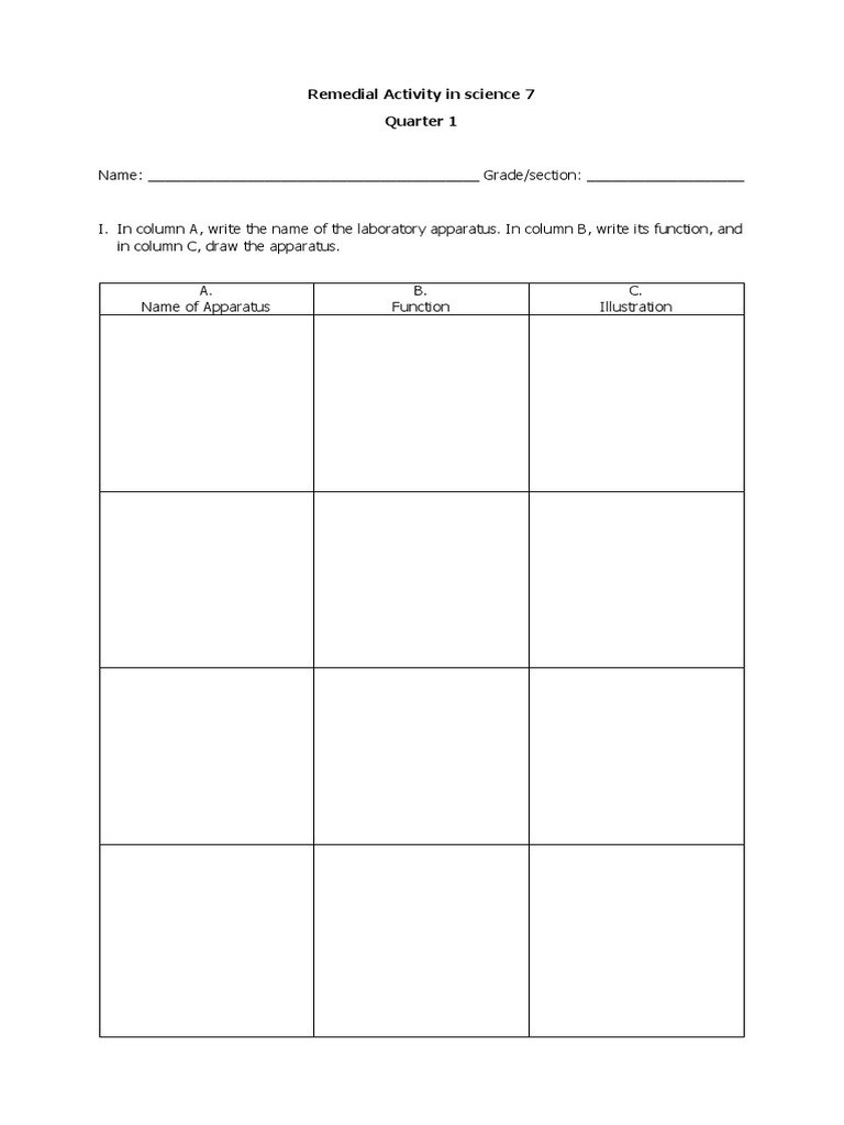 Remedial Activity in Science 7 | PDF | Science | Laboratories