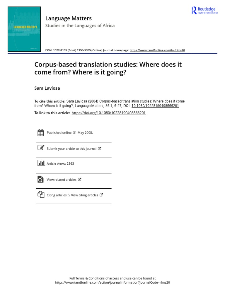 Corpus Based Translation Studies Where Does It Come From Where Is It ...
