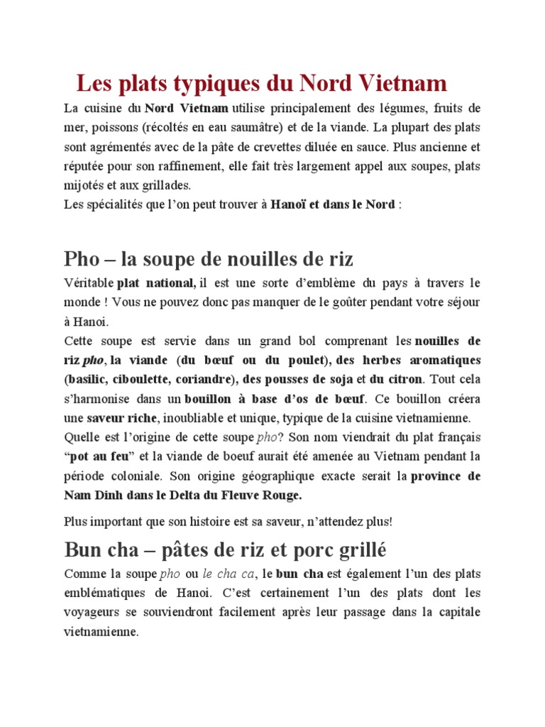 Plats Typiques du Nord Vietnam | PDF | Cuisine vietnamienne | Soupe