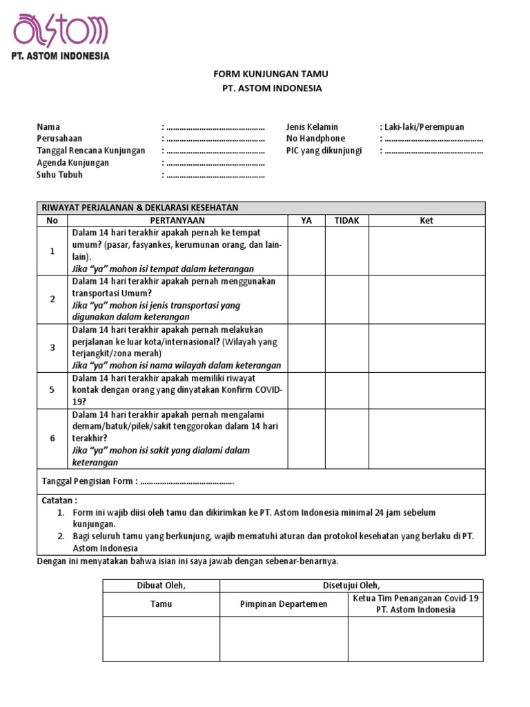 Form Kunjungan Tamu PT. Astom Indonesia | PDF