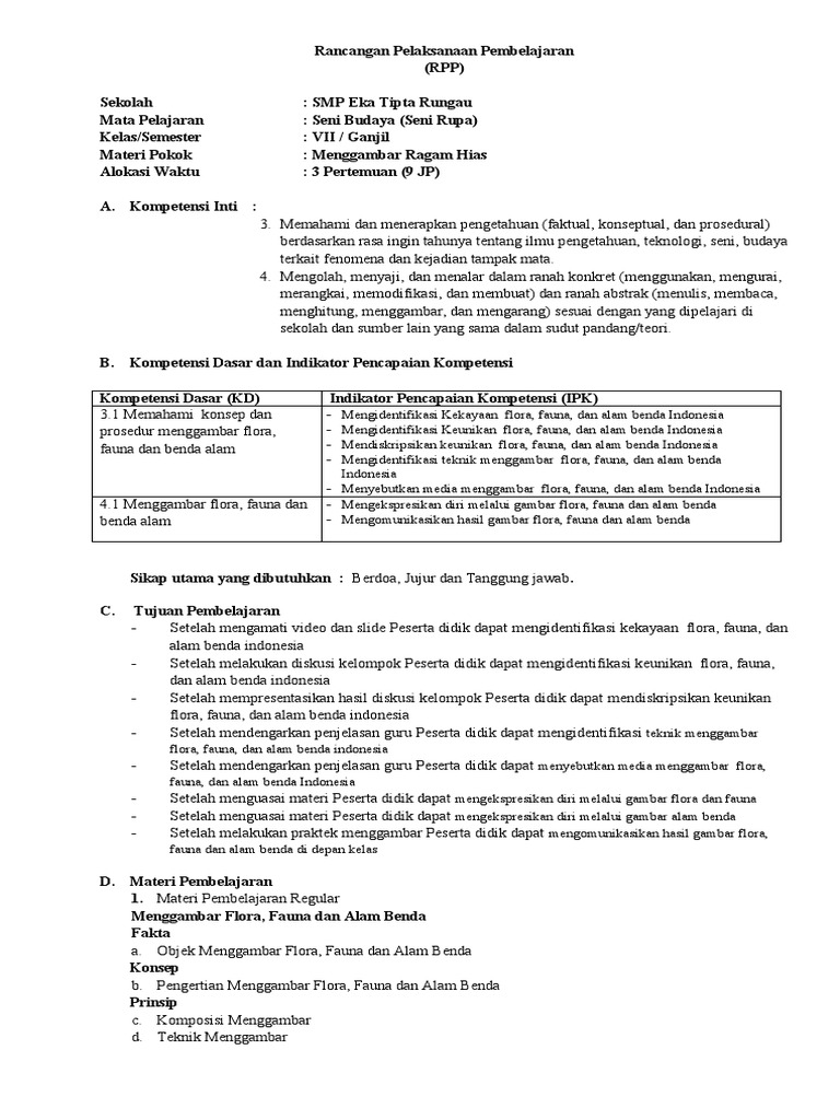 RPP Seni Rupa 7 KD 3.1-4.1 | PDF