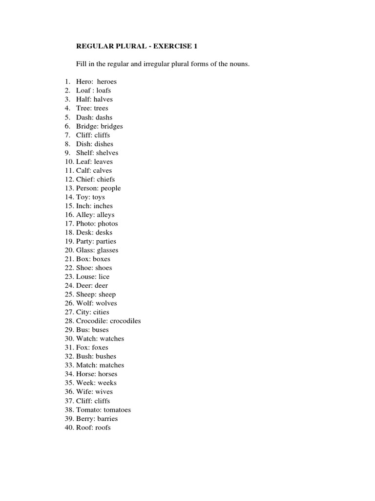 Plural Nouns Exercise Worksheet | PDF | Home & Garden | General Fiction
