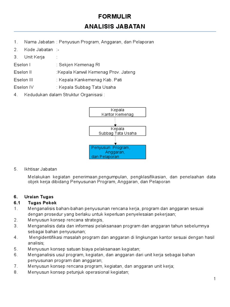 Form Anjab Penyusun Progam Anggaran Dan Pelaporan | PDF