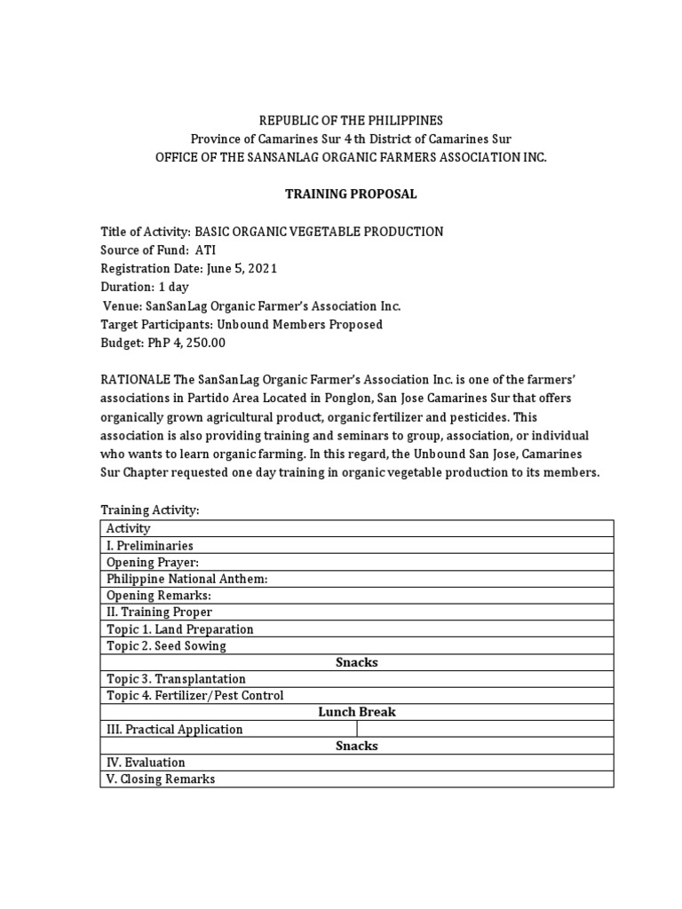 Sample Training Proposal | PDF