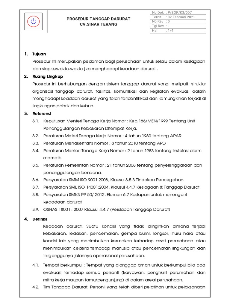 P SOP K3 007 Prosedur Tanggap Darurat K3 | PDF