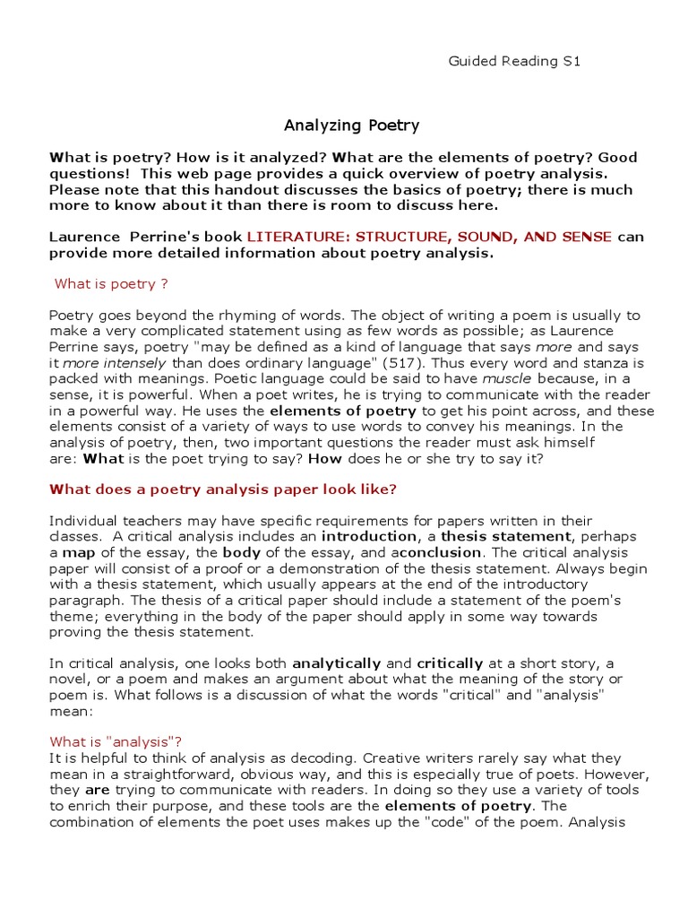 Analyzing Poetry: Literature: Structure, Sound, and Sense | PDF ...