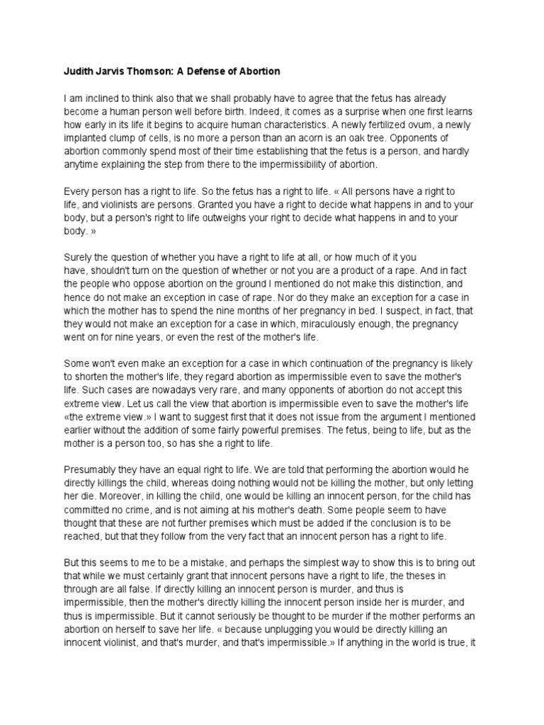 Judith Jarvis Thomson: A Defense of Abortion | PDF