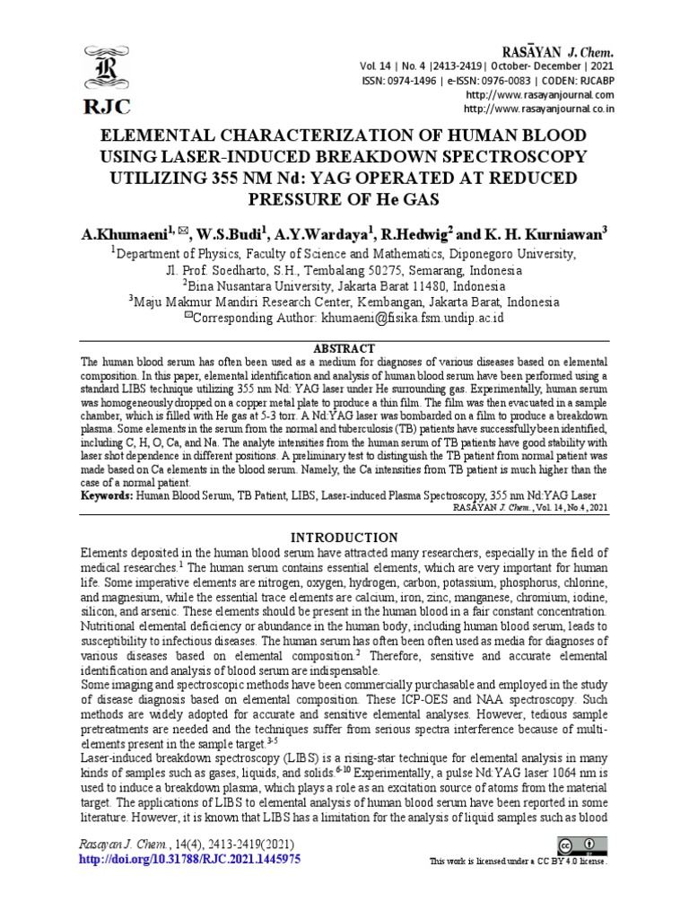 Elemental analysis of human blood using LIBS | PDF | Atoms | Laser