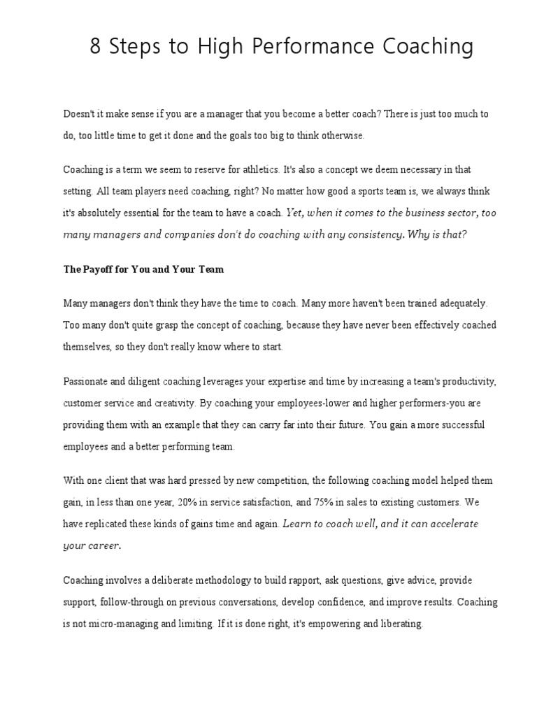 8 Steps To High Performance Coaching | PDF | Communication | Cognition