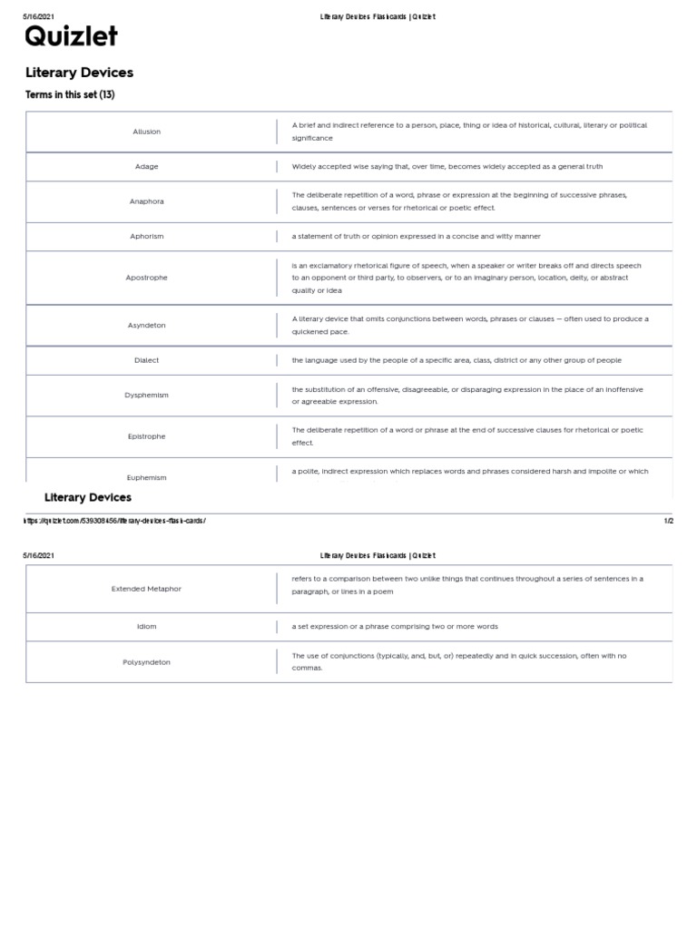 Literary Devices Flashcards - Quizlet | PDF | Poetry | Sentence ...