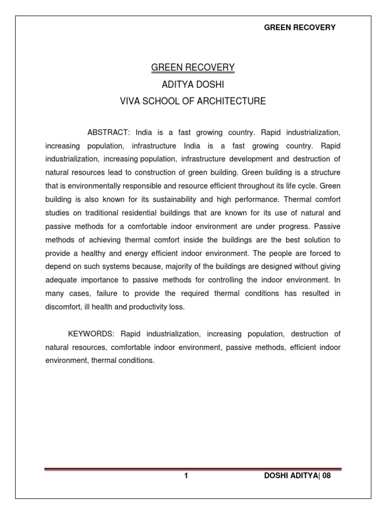 Green Recovery Aditya Doshi Viva School of Architecture | PDF ...
