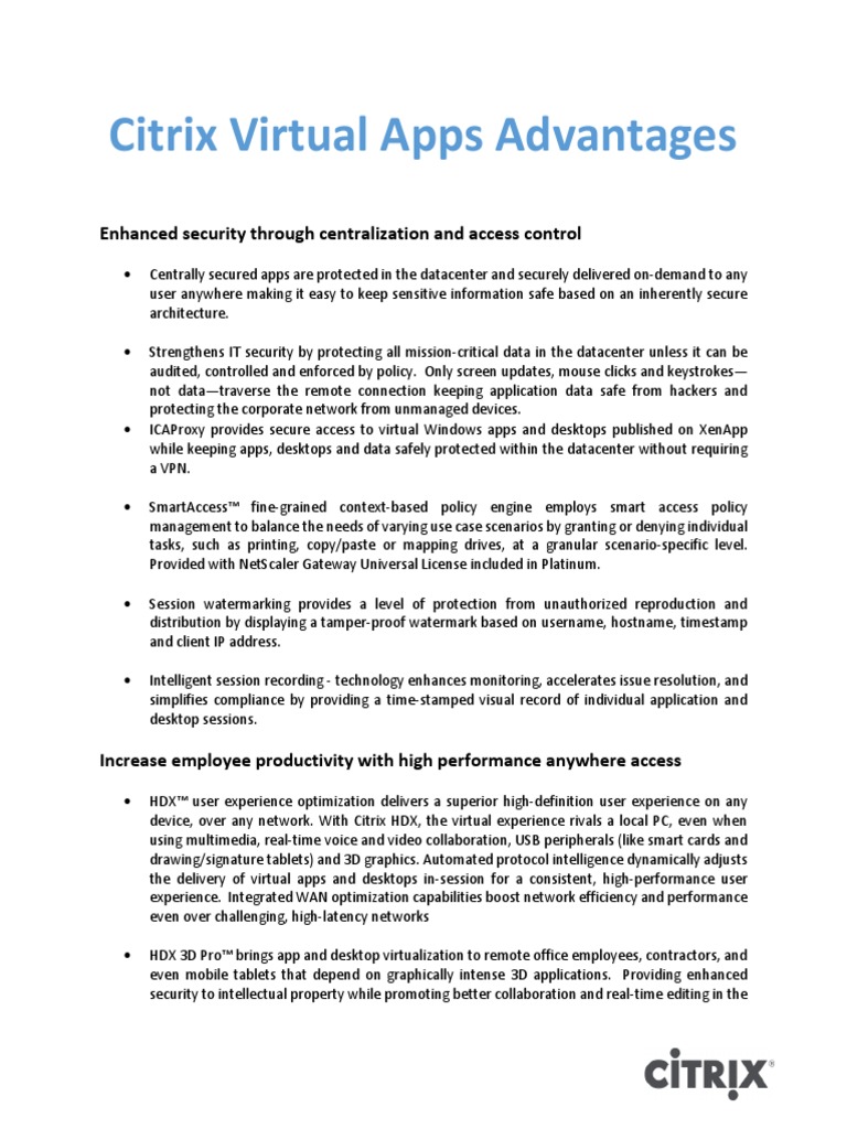 Citrix Virtual Apps Advantages | PDF | Citrix Systems | Mobile App