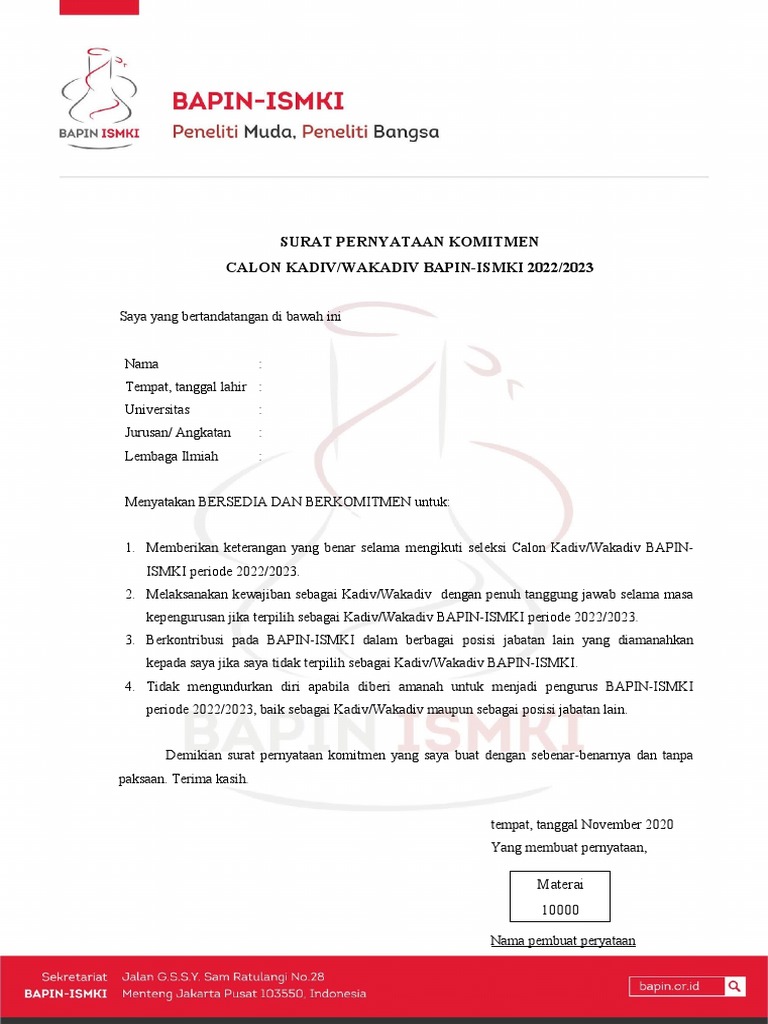 Komitmen Calon Wakadiv BAPIN-ISMKI 2022/2023 | PDF | Bisnis ...
