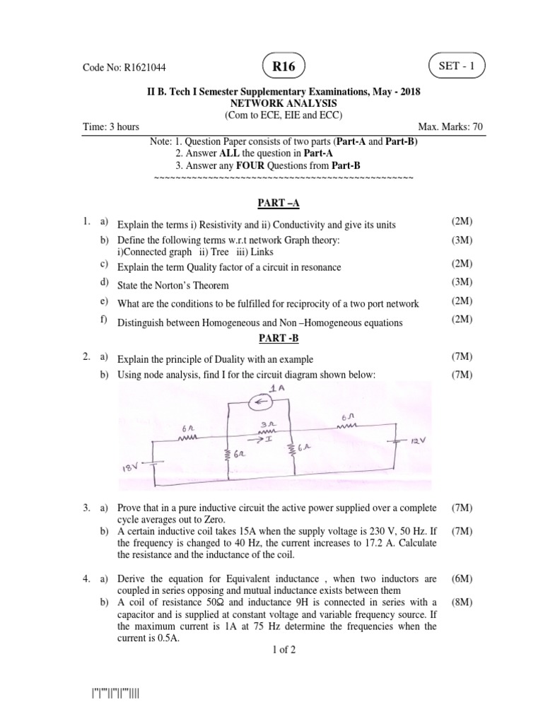Jntuk 2-1 r16 Q.P May 2018 Network Analysis | PDF | Inductance | Inductor