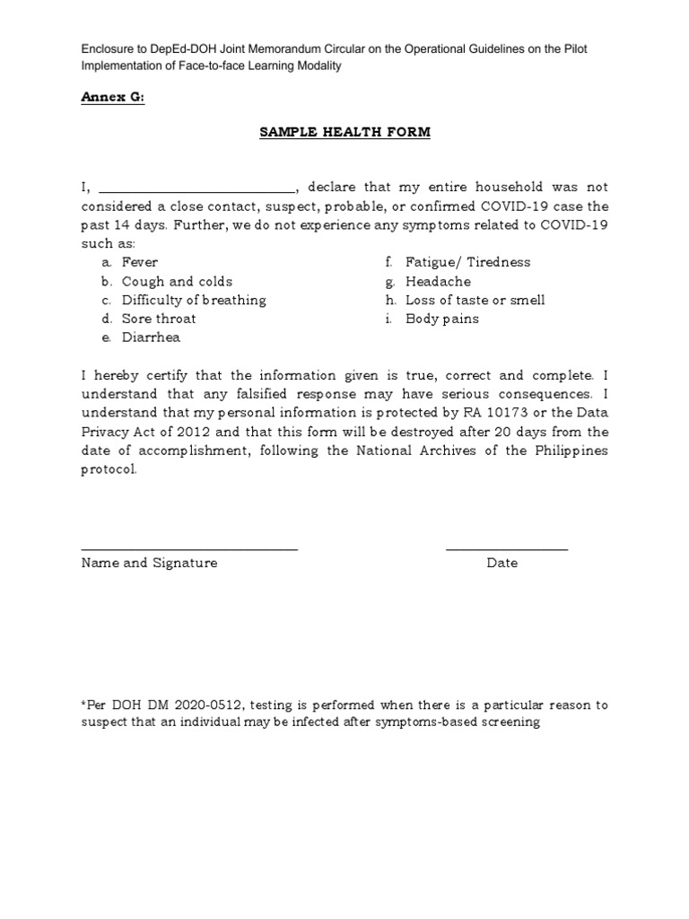 Sample Health Declaration Form | PDF | Self-Improvement