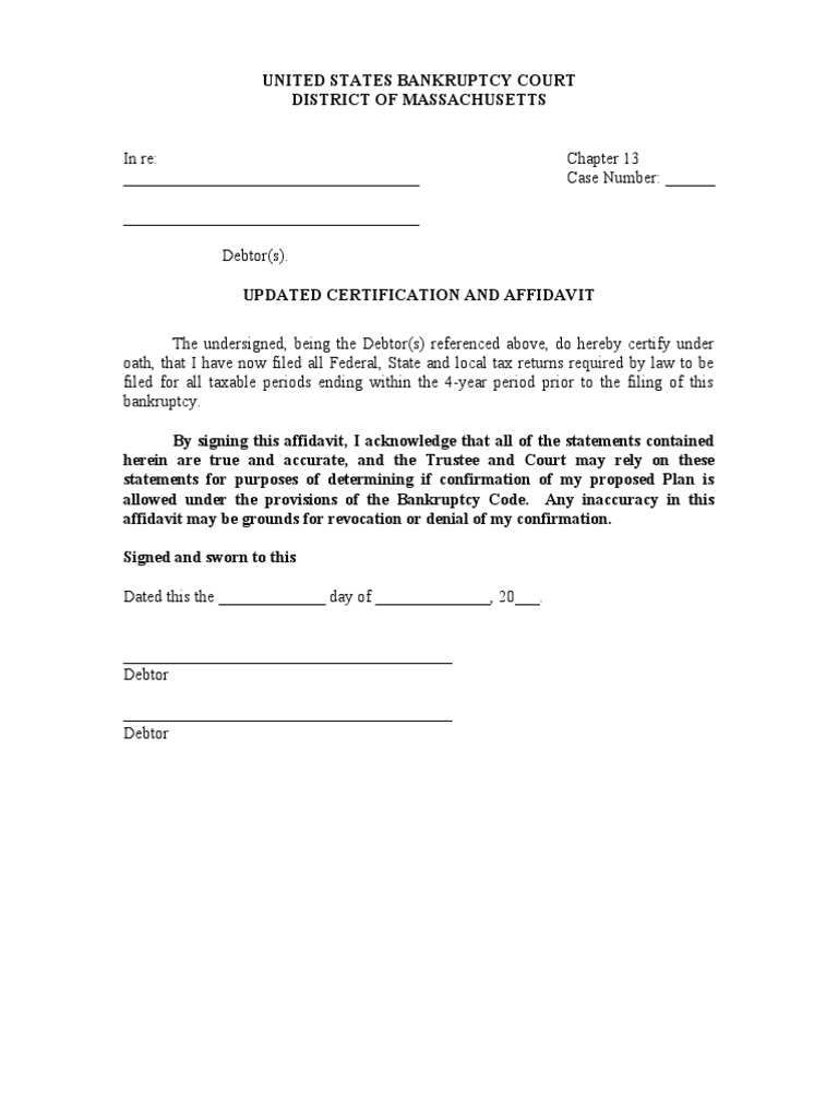 Tax Affidavit For Trustee Blank | PDF | Finance & Money Management | Law