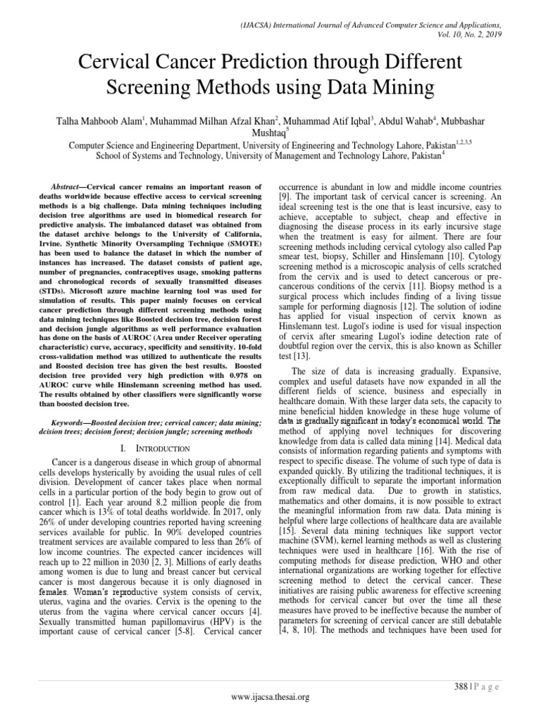 Paper 51-Cervical Cancer Prediction | PDF | Receiver Operating ...