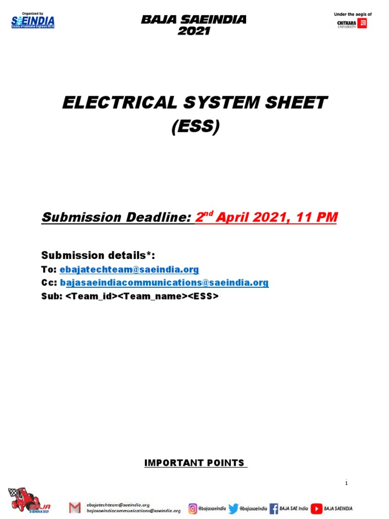 Electrical System Sheet (ESS) : Submission Deadline | PDF | Electric ...