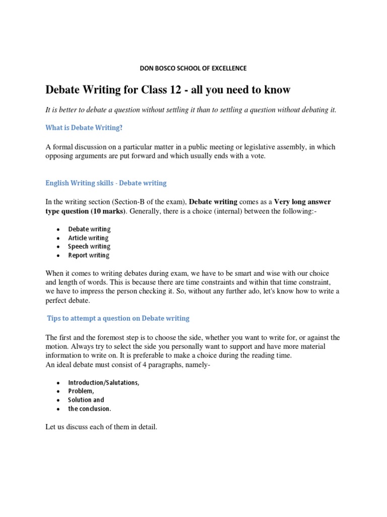 Debate Writing For Class 12 - All You Need To Know | PDF | Educational ...