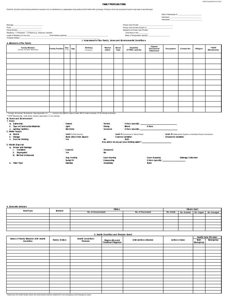 Family Profiling Form FINAL | PDF | Sanitation | Waste Management