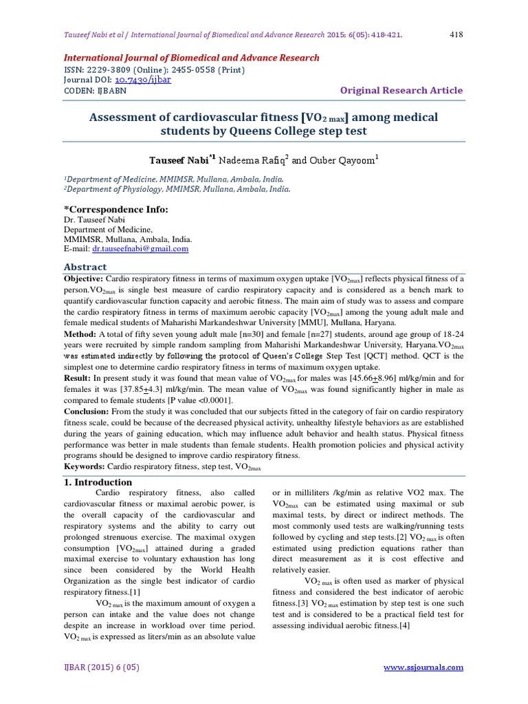 Assessing Cardiovascular Fitness Among Medical Students Through the ...