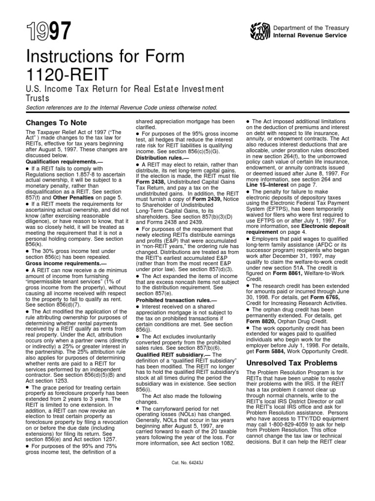 Instructions For Form 1120-REIT: U.S. Income Tax Return For Real Estate ...