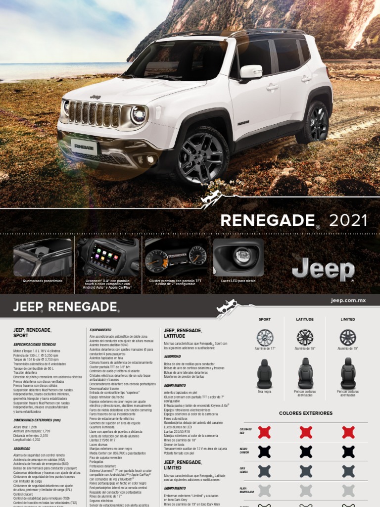 Ficha Tecnica Jeep Renegade 2021 | PDF | todoterreno | Sistema de freno antibloqueo