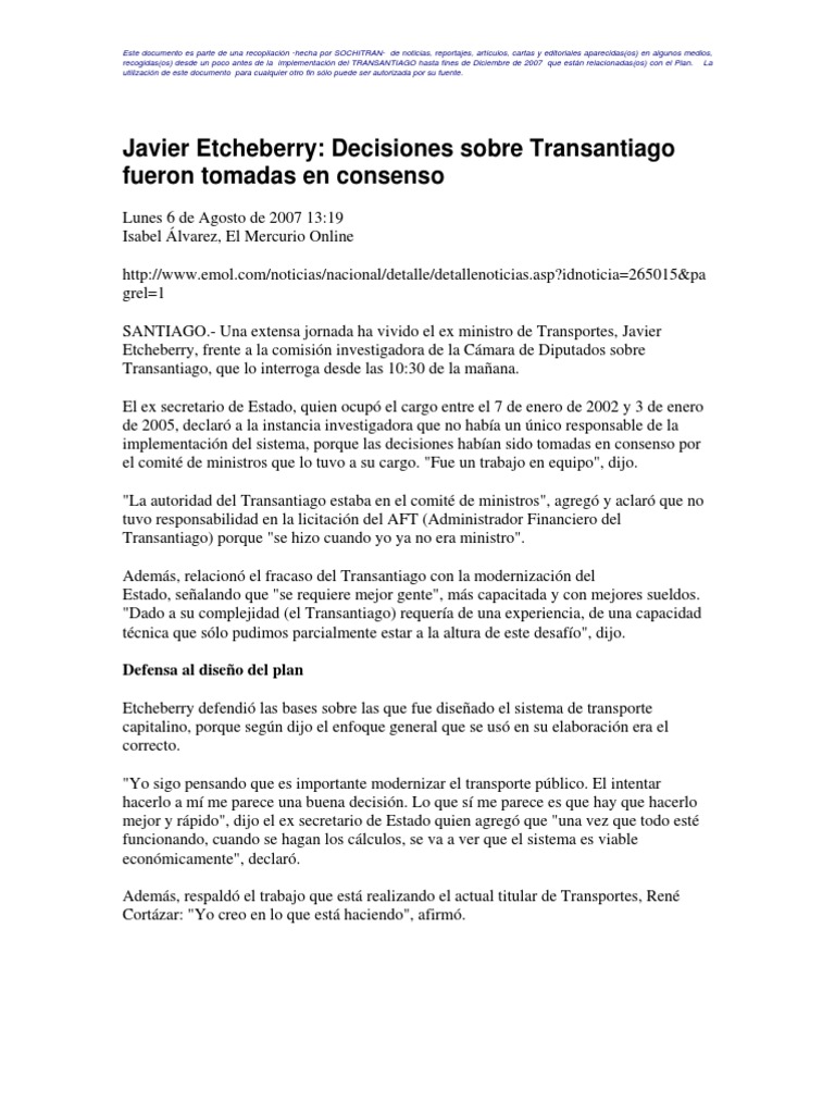 8 6 El Mercurio - Javier Etcheberry - Las Decisiones Fueron Tomadas en ...