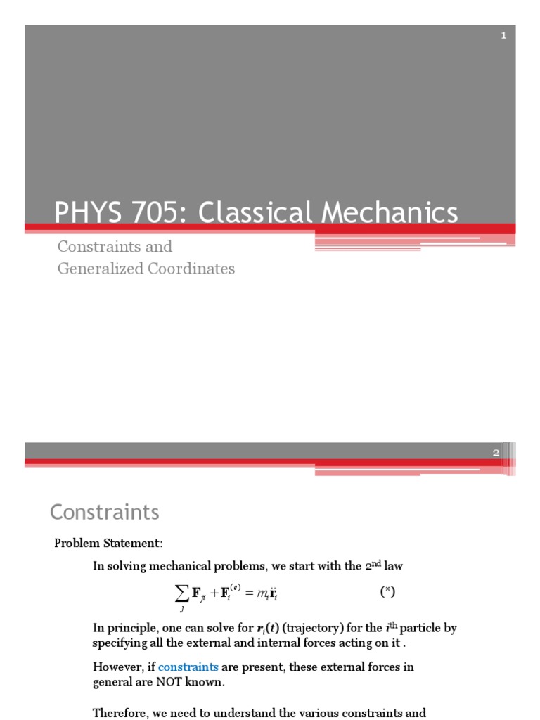 Constraints And Generalized Coordinates Pdf Force Euclidean Vector