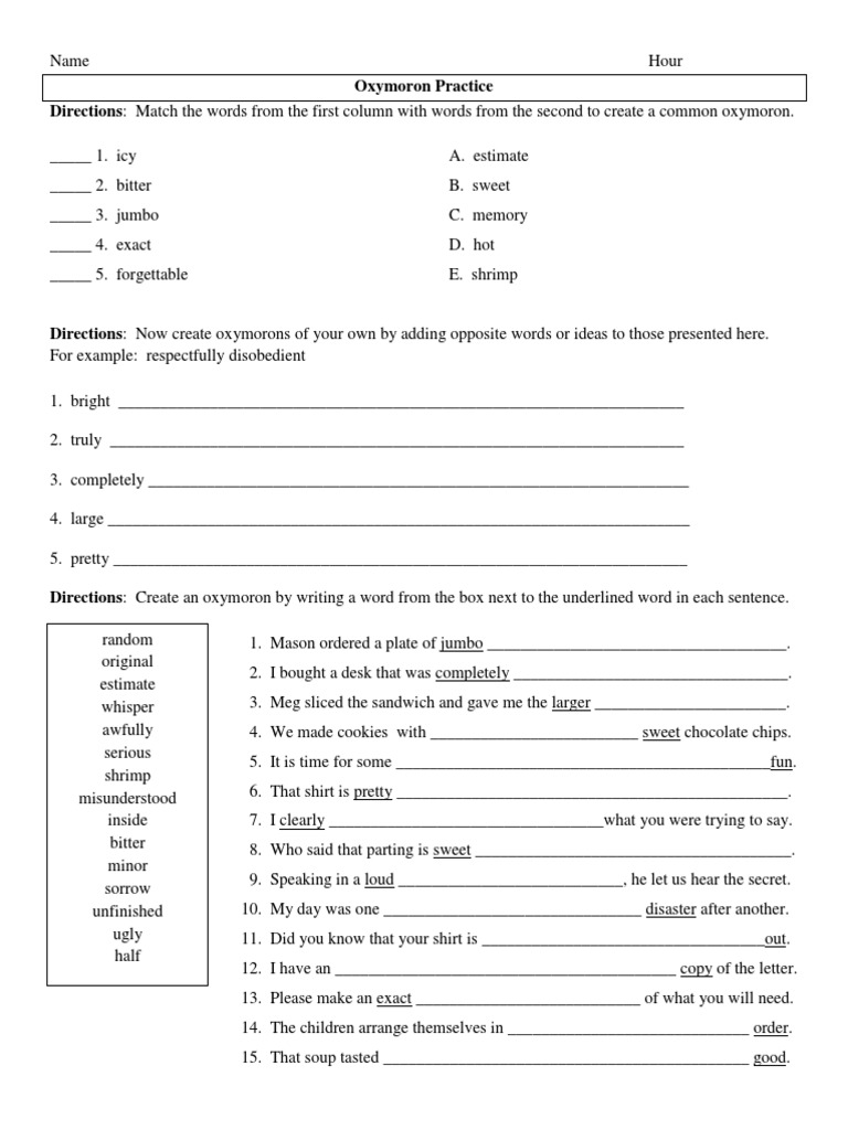 Oxymoron Practice | PDF