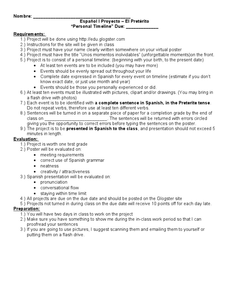 Spanish Preterite Timeline Project | PDF | Syntax | Syntactic Relationships