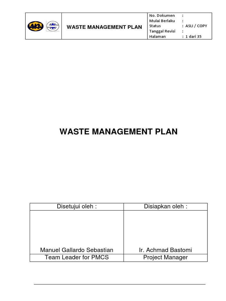 Waste Management Plan for PT Amarta Karya: Guidelines for Sanitation ...