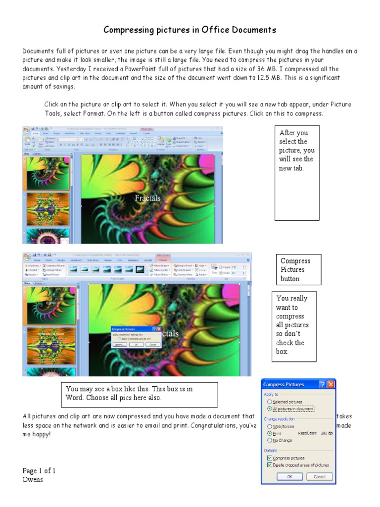 Compressing Pictures in Word Documents | PDF | Computing | Software