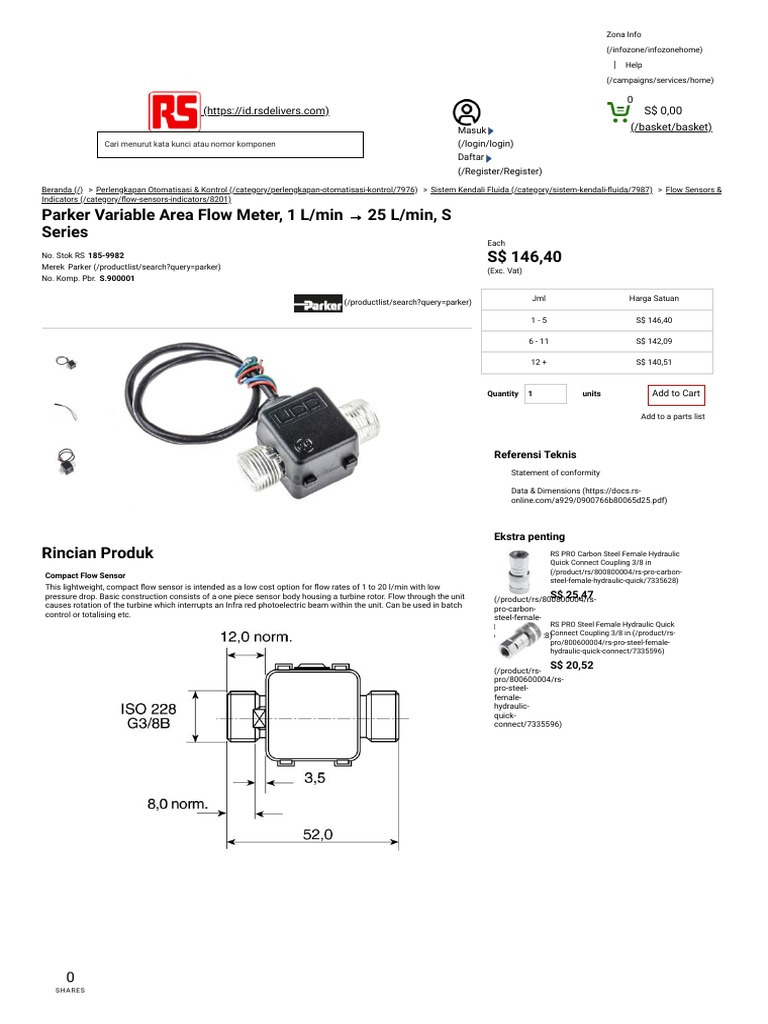 Parker Variable Area Flow Meter for Liquids 1-25 L/min | PDF | Flow ...
