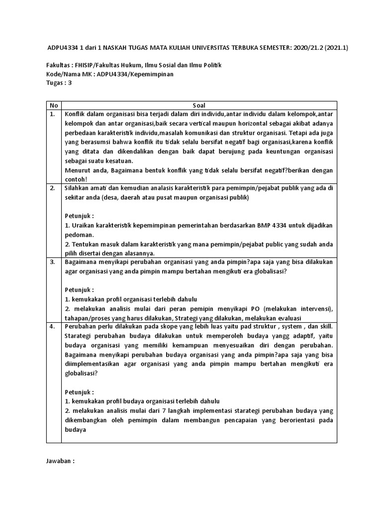 ADPU4334 1 Dari 1 NASKAH TUGAS MATA KULIAH UNIVERSITAS TERBUKA SEMESTER ...