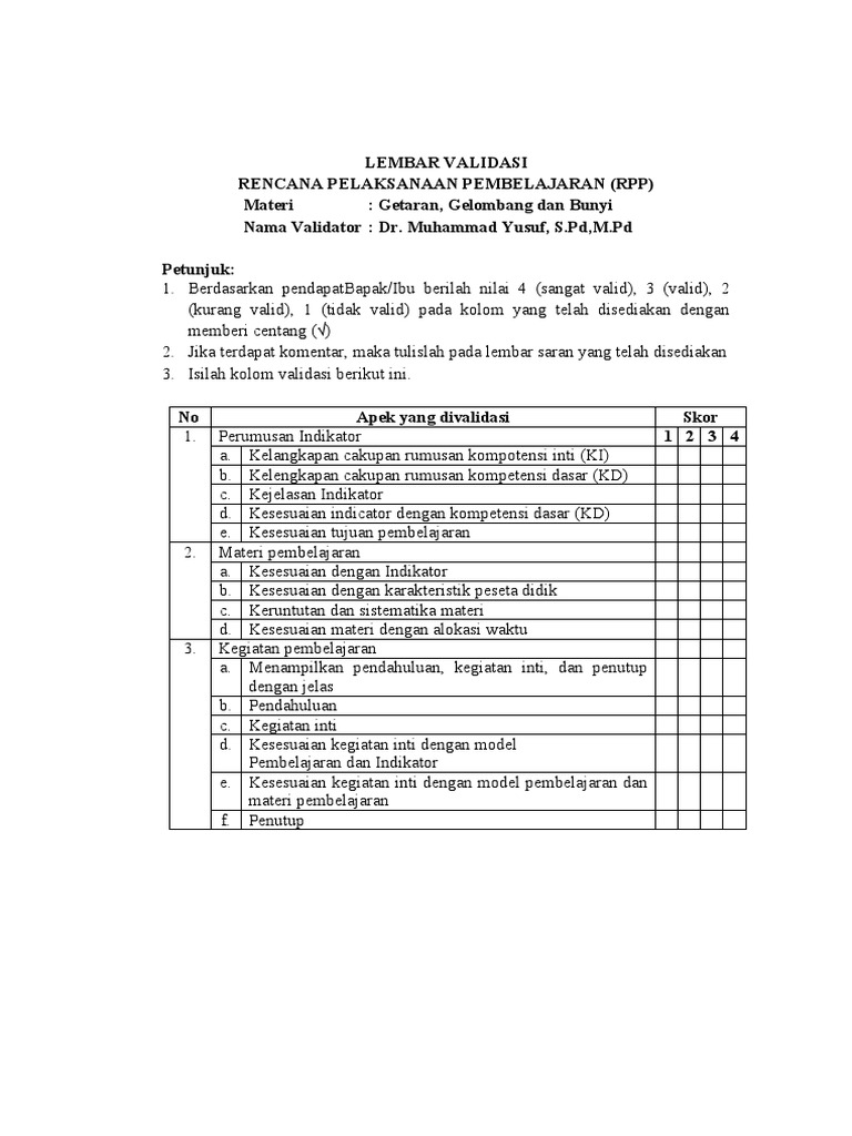 Validasi RPP Fisika Sekolah | PDF | Komputer